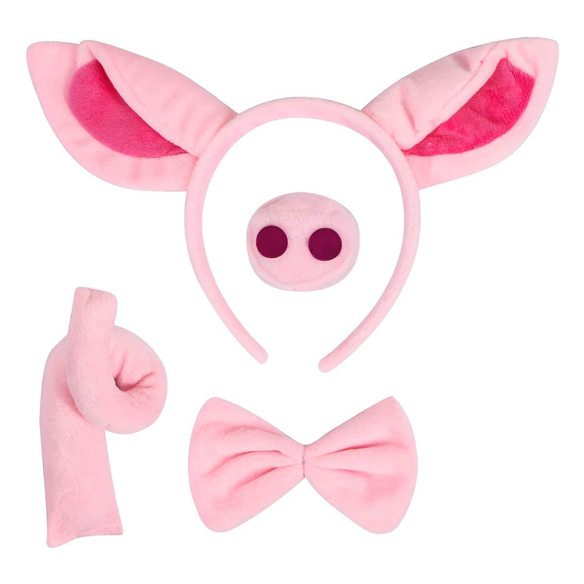 Vbcdgfg 4Pcs Pig Costume Set Pig Ears Headband Pig Tail Nose Bow Tie Pig for Party Decoration Pink