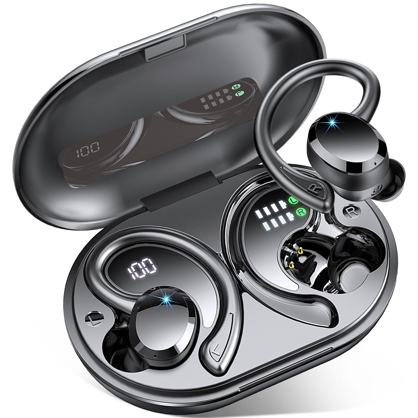 Rulefiss Wireless Earbuds Bluetooth Headphones Sport, Bluetooth 5.3 Earbud 3D HiFi Stereo, 48Hrs Earhooks Earphone with Noise Cancelling Mic, IP7 Waterproof Headset for Workout/Running/Gym