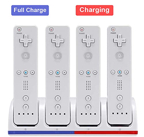 Wii Rechargeable Battery Pack, 4 in 1 Charging Station Charger Dock with 4 Pack 2800mAh Wii Battery Charge for Wii/Wii U Remote Controller
