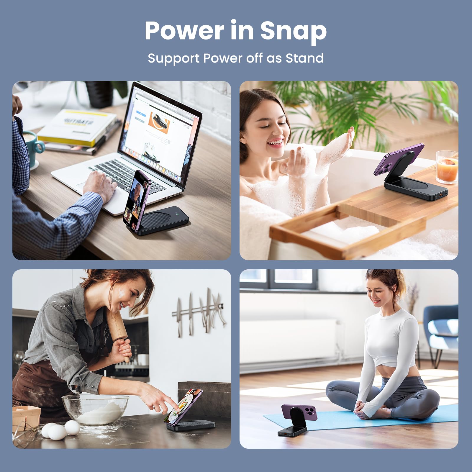 SQERO Wireless Portable Charger Power Bank with Magnetic Foldable Stand Charge Station Compatible with MagSafe, 10000mAh 22.5W PD Fast Charging for Magsafe Battery Pack (Black)