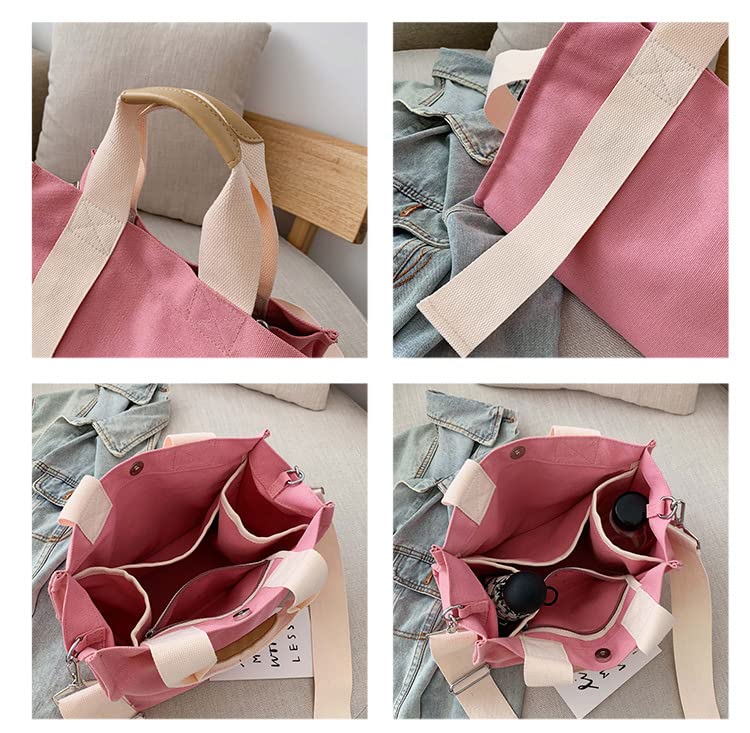 Women's Large Canvas Tote Bag Simple Shoulder Shopping Bag Solid Color Commuter Fashion Postman Tote Bag(black)