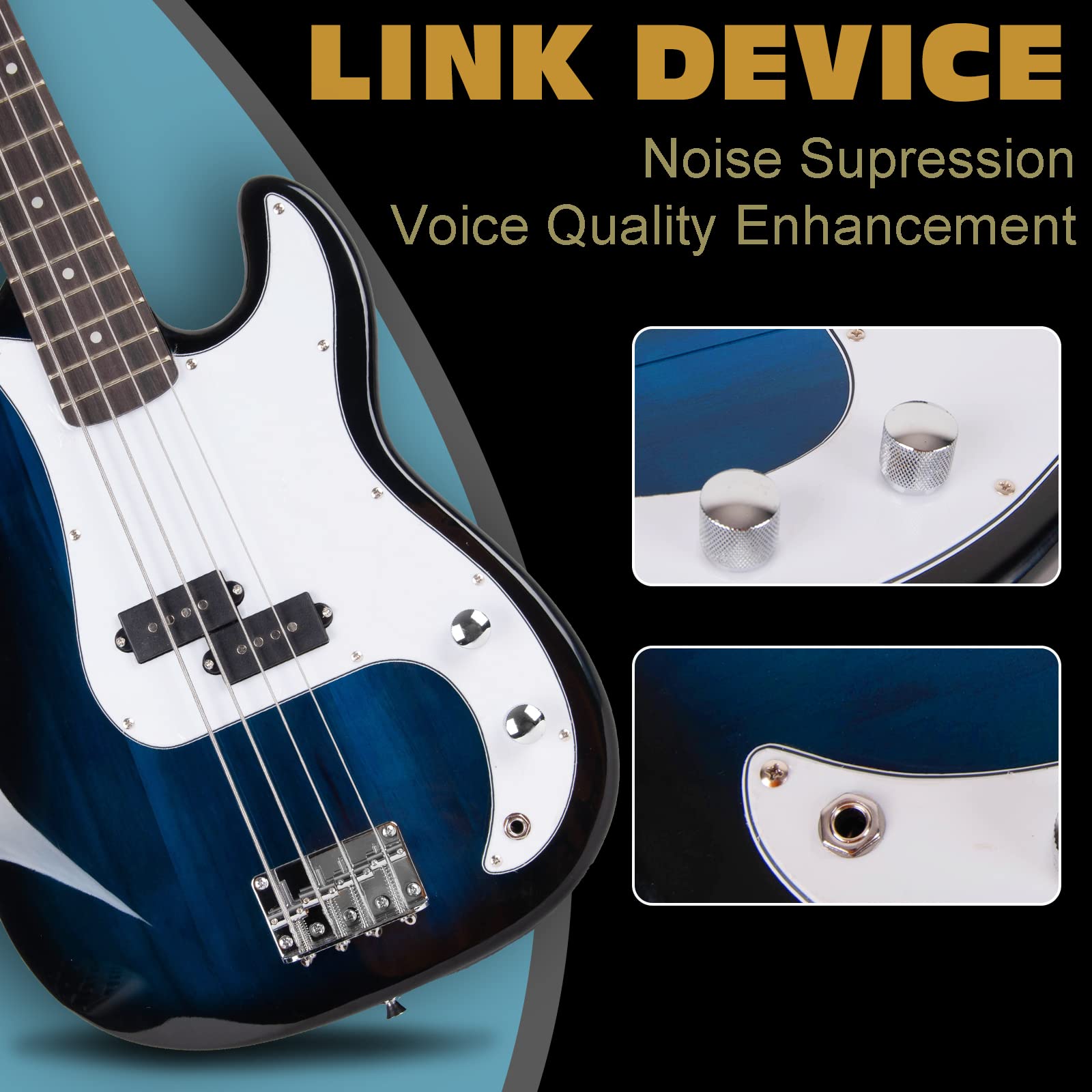 Polar Aurora NEW Full Size 4 Strings Blue Electric Bass Guitar+ Amp Cord+ Gigbag