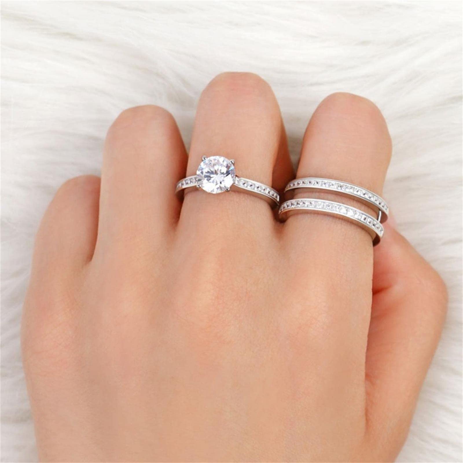 SUNLIAT Engagement Wedding Ring Set for Women,925 Sterling Silver Round Cubic Zirconia Bridal Rings Sets, Wedding Band Promise Rings for Her Simulated Diamond Anniversary Ring