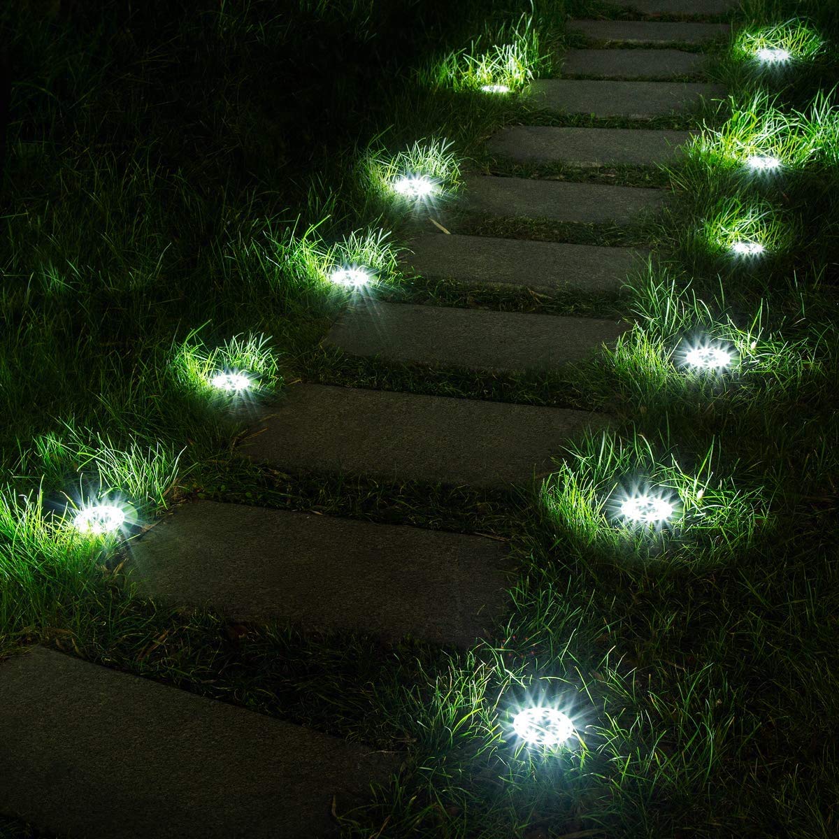Solar Ground Lights, 8 LED Solar Garden Lights, Outdoor Solar Disk Lights, Waterproof In-Ground Lights, Landscape Lights for Pathway, Yard, Deck, Patio, Walkway, 12 Packs, Cold White