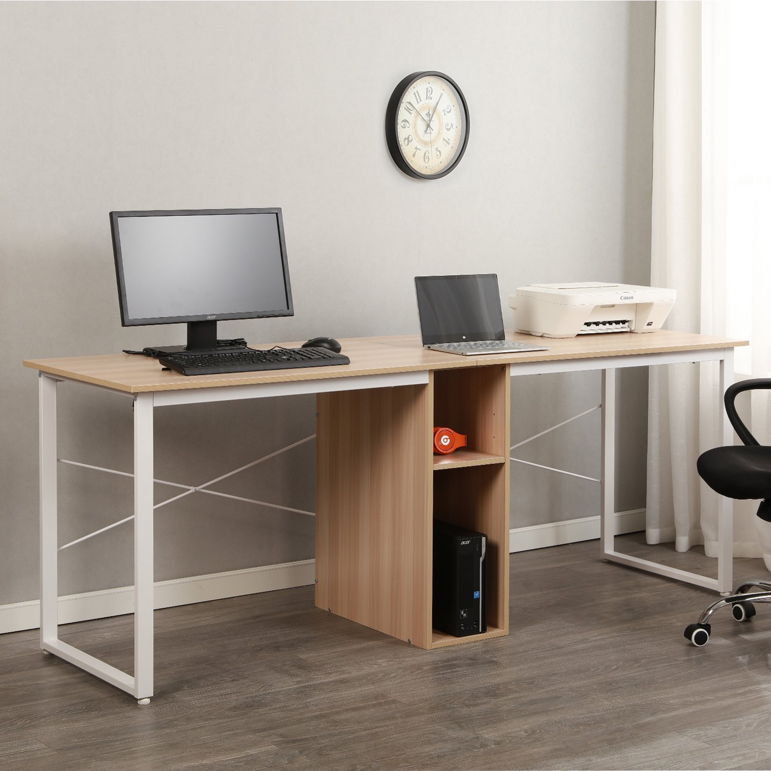 sogesfurniture Large Double Workstation Computer Desk 78 inches Dual Desk Home Office Desk 2-Person Computer Desk Computer desks with Storage,White Oak BHUS-HZ011-200-MO-NEW