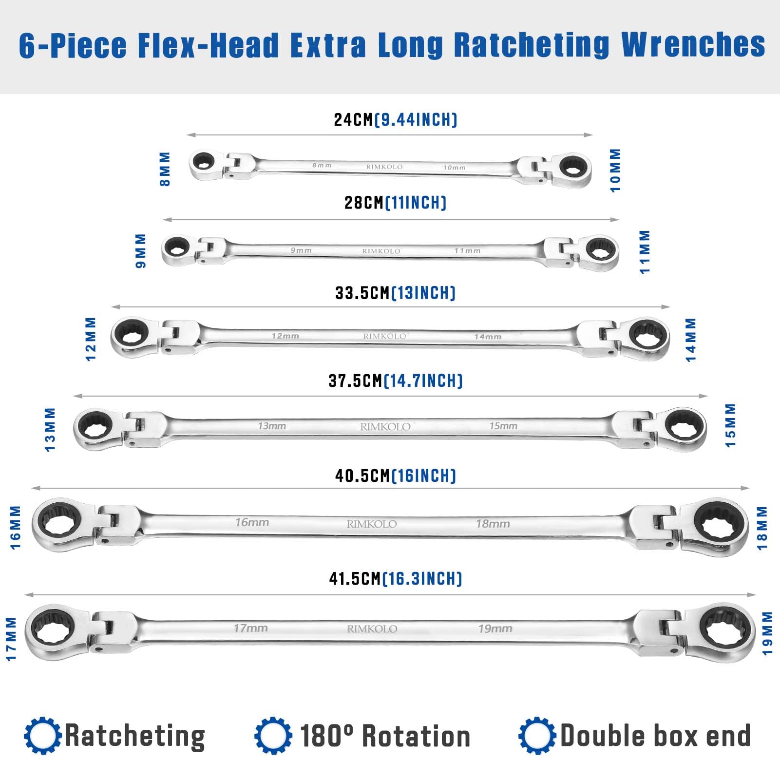 RIMKOLO 6-Piece Flex Handle Breaker Bar Set 1/4" 3/8" 1/2" Drive with 4" 5" 6" Extension Bars