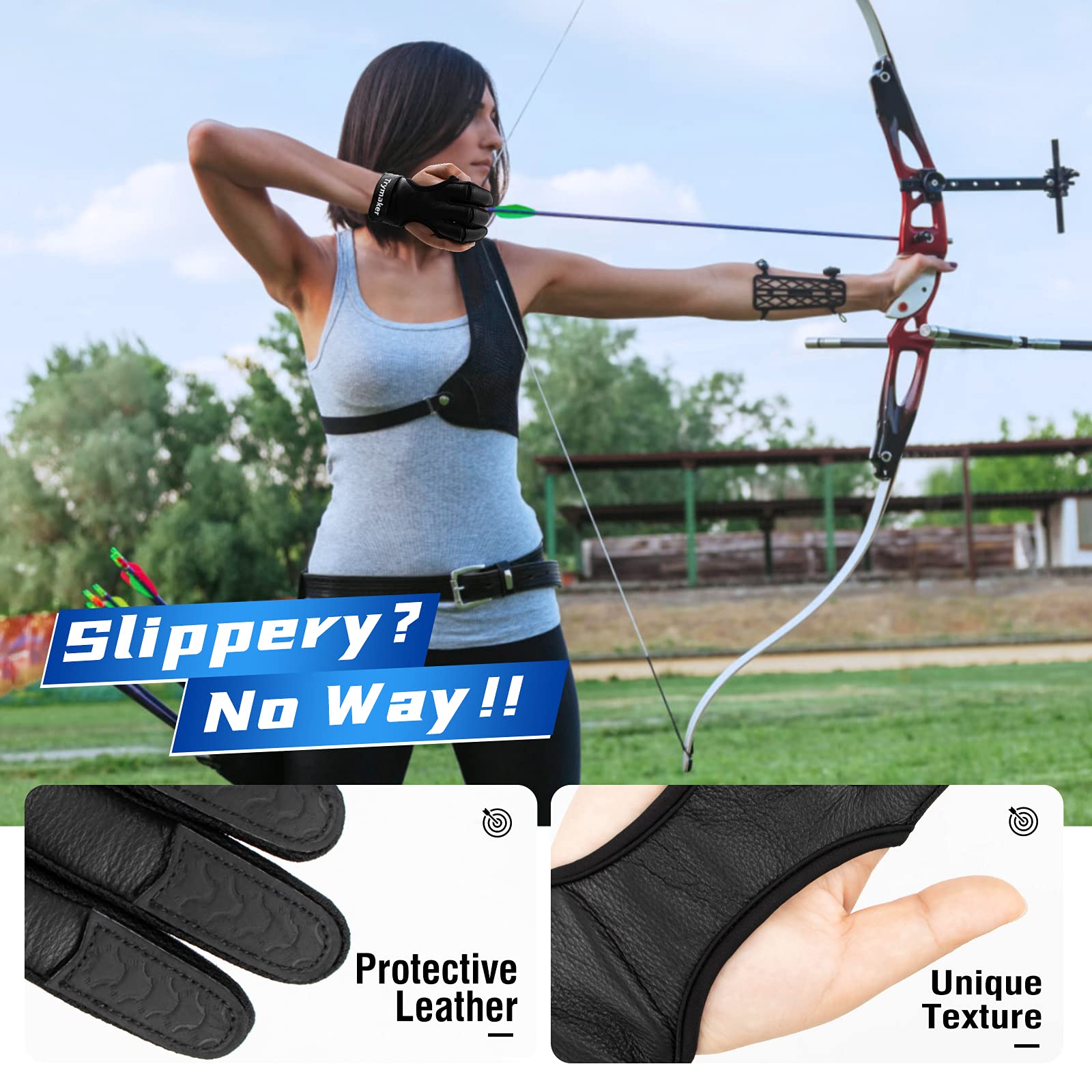 Trymaker Archery Glove,Protective Gloves for Recurve Bow and Compound Bow Men and Women,Finger Tab for Hunting Bow with Archery Equipment and Accessories,M,L,XL Size