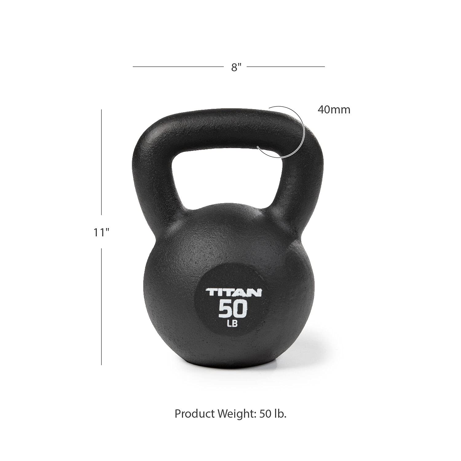 Titan Fitness 50 LB Cast Iron Kettlebell, Single Piece Casting, LB Markings, Full Body Workout
