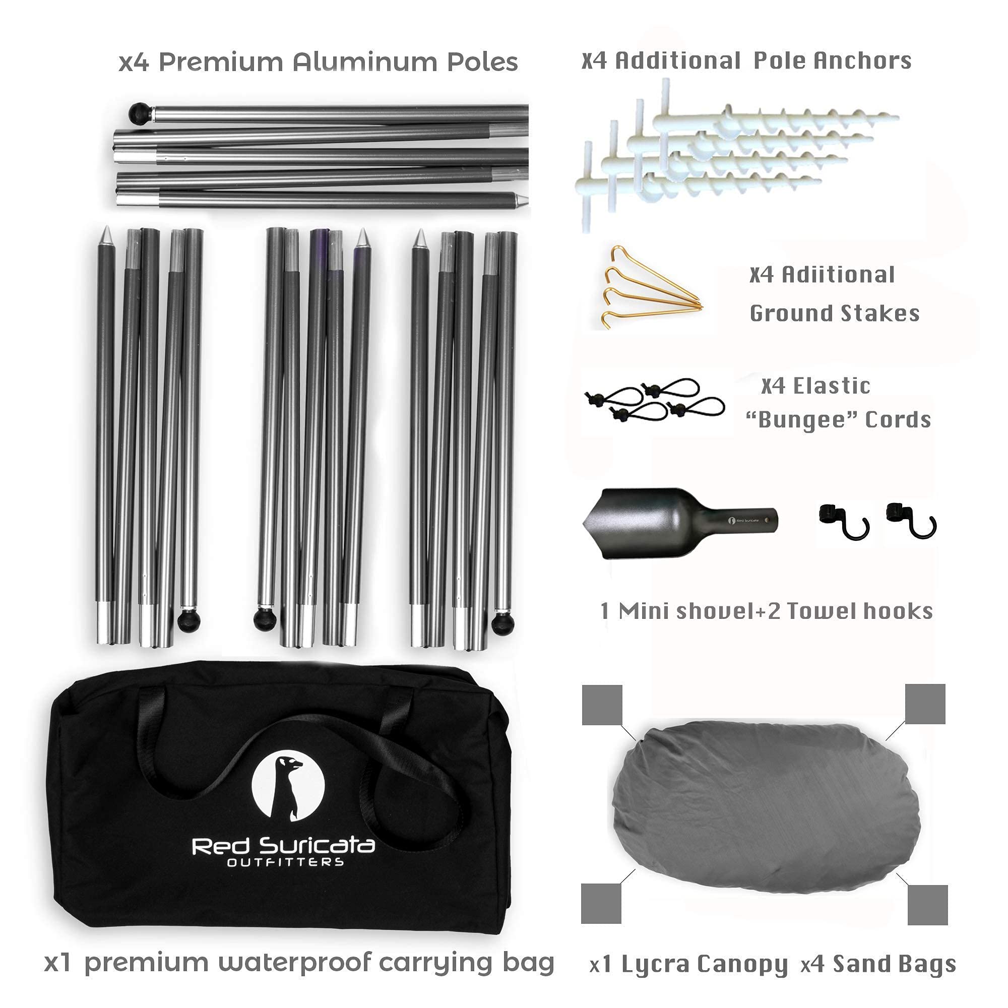 Red Suricata Family Beach Tent & Beach Canopy, Matching Sand Free Beach Mat Blanket & 2 Beverage Holders Bundle - UPF50 UV Sun Shade Shelter (Medium, Grey)