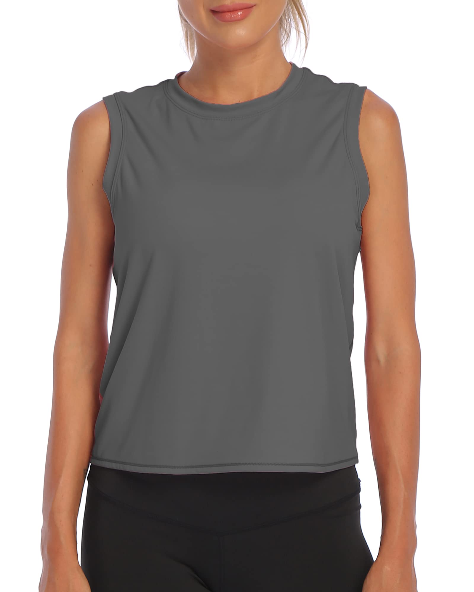 Womans Sleeveless Tops Summer Casual Tank Tops Cool Loose Fit Shirts Crop Tops Dark Grey Small