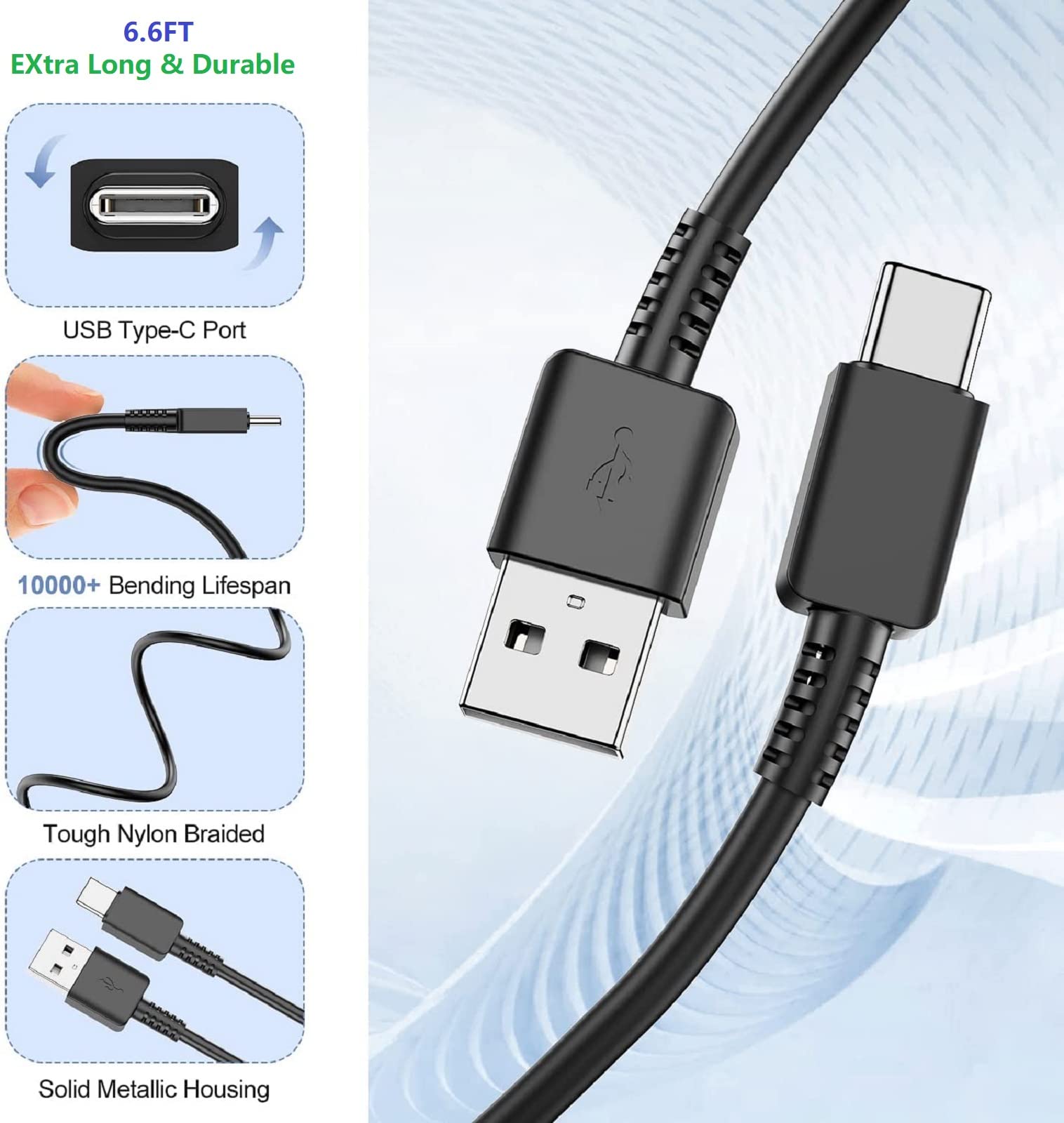Samsung Fast Charger with USB Type C Cable 6ft for Samsung Galaxy S10/S10e/S10 Plus/S9/S9 Plus/S8/S8 Plus/Note 10/Note 9/Note 8/Note 20/A30/A31/A32/A50/A51/A52/A53/A13/A03s/S20/S20+/S21/S21+/S22 Ultra