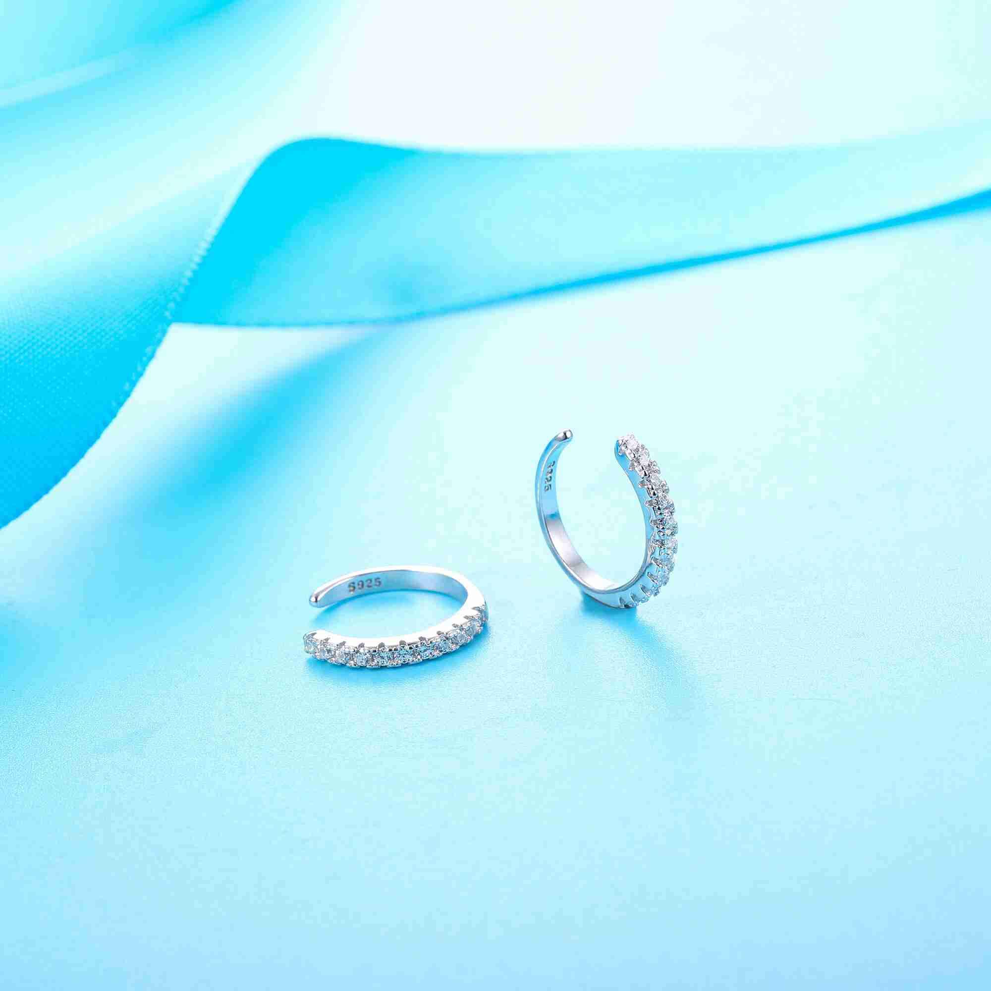 Sllaiss Minimalist 12mm Ear Cuff Cubic Zirconia 925 Sterling Silver Cuff Earrings for Women CZ Pave Non Pierced Ear Cuff 18K Gold Plated