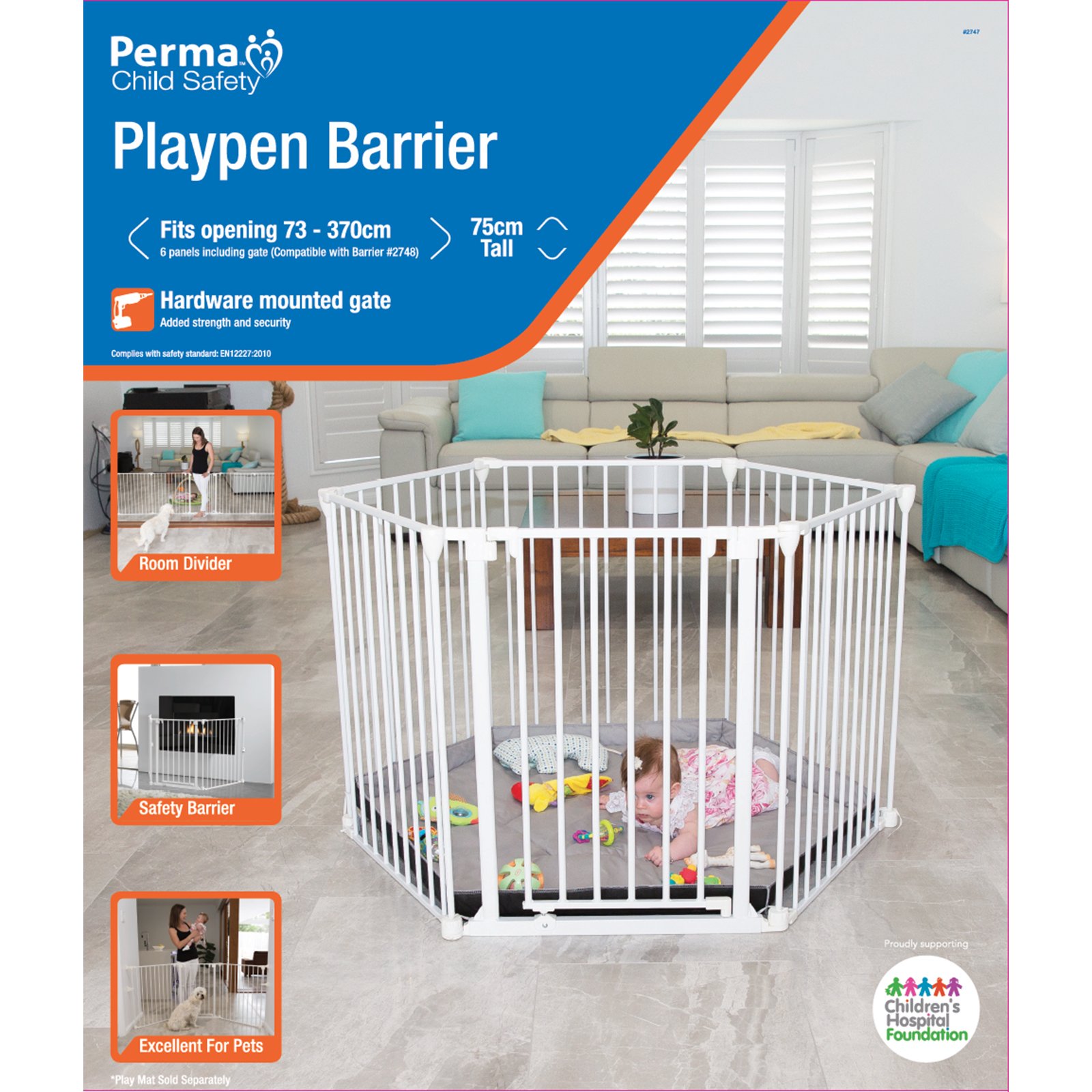 Perma 3-in-1 Playpen, Play Yard & Baby Gate - 6 Panels, White