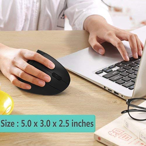 Rechargeable Wireless Vertical Ergonomic Mouse, 2.4G USB Optical Vertical Mouse with 3 Adjustable DPI 800/1200/1600 Levels 6 Buttons for Computer, Laptop, PC, MacBook- Black