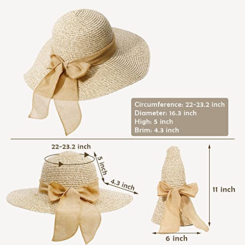 Womens Beach Straw Sun Hat: Large Ladies Foldable & Packable Floppy Hats with Wide Brim-UPF 50 UV Protection Summer Sunhat (Mixed Coffee)