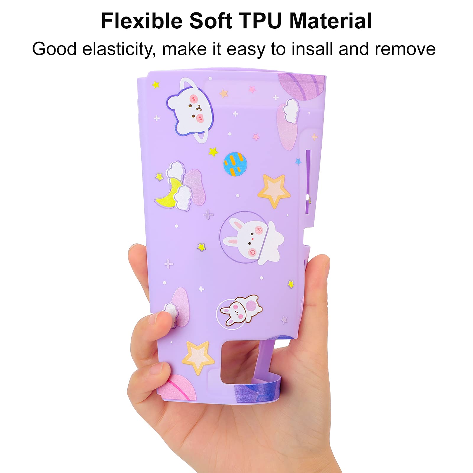 Tscope Cute Protective Cover for Nintendo Switch, Dockable Soft Shell Shockproof Case Joy Con Skin with Space Bunny Pattern, & Thumb Caps, Anti-Scratch