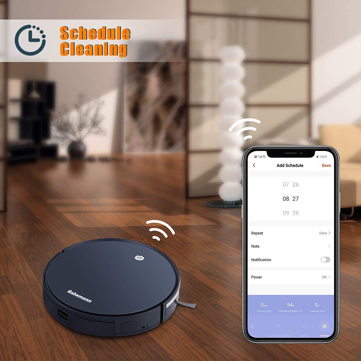 Robot Vacuum and Mop Cleaner, Robomann X9 Adopt Upgraded GYRO Navigation Technology, App Control, Scheduled, 600ML Dustbox, 400ML Watertank, 120 Mins Runtime, Compatible with Alexa