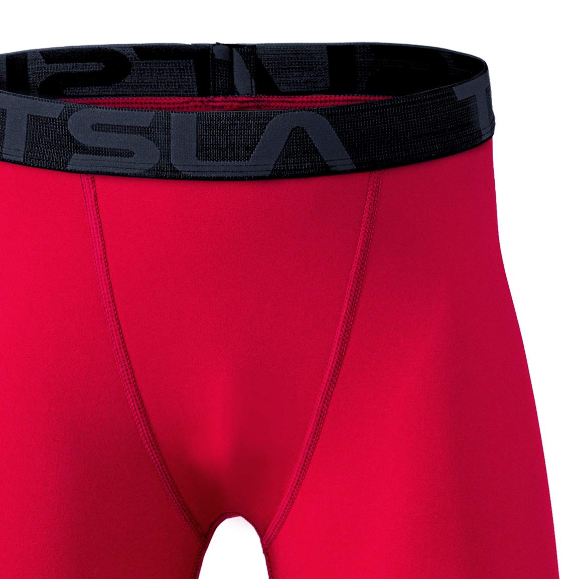 TSLA Boys Youth UPF 50+ Compression Pants Baselayer, Cool Dry Running Tights, 4-Way Stretch Workout Leggings, 3/4 Length Red, 12