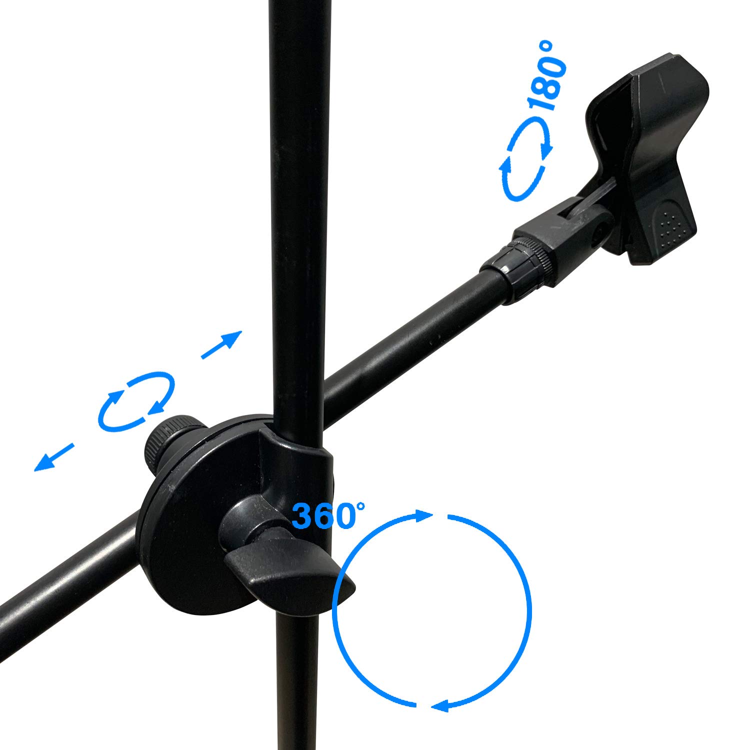 RHM Microphone Stand with Tablet Holder, Lightweight Adjustable Collapsible Tripod Boom Mic Stand with 2 Clips,Extendable Telescopic Boom Arm for Karaoke,Speech,Studio,Party,Wedding
