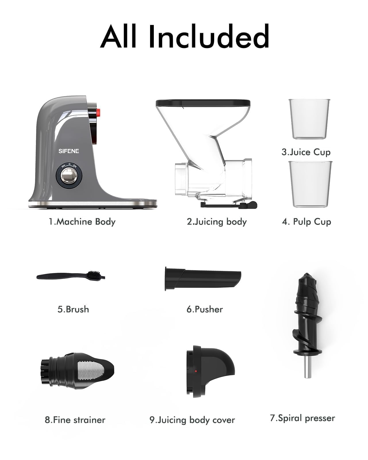 SiFENE Cold Press Juicer Machine, Dual Feed Chute Slow Masticating Juicer, Vegetable and Fruit Juice Maker Squeezer Machines, Recipes Included