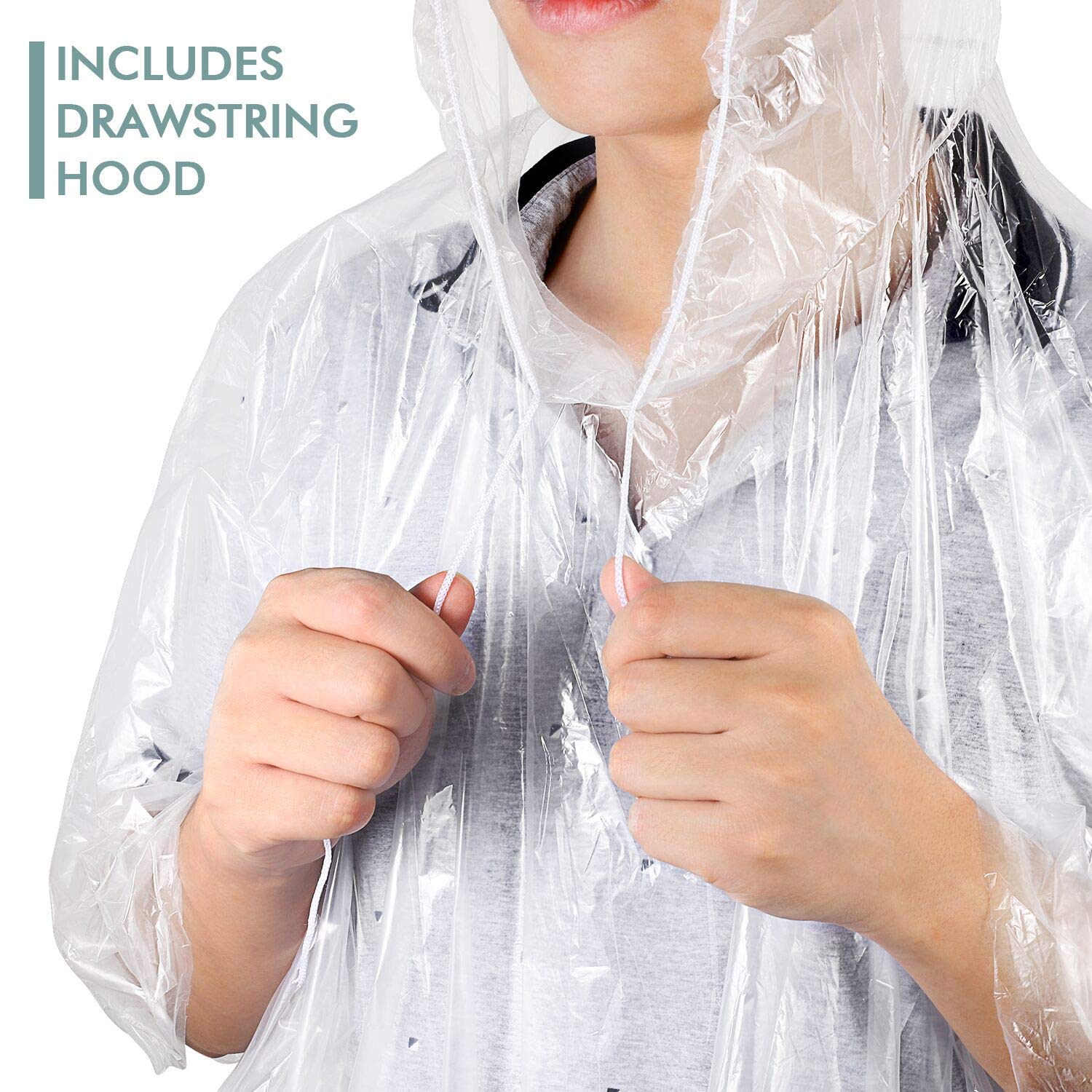 TORASO Rain Poncho with Hood for Adults, Disposable Clear Rain Poncho Adult Emergency Raincoats Disposable(YP, 2pcs)