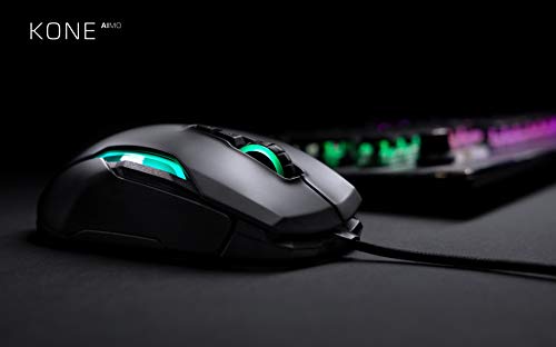 ROCCAT Kone AIMO Remastered PC Gaming Mouse, Optical, RGB Backlit Lighting, 23 Programmable Keys, Onboard Memory, Palm Grip, Owl Eye Sensor, Ergonomic, LED Illumination, Adjustable to 16,000 DPI-Black