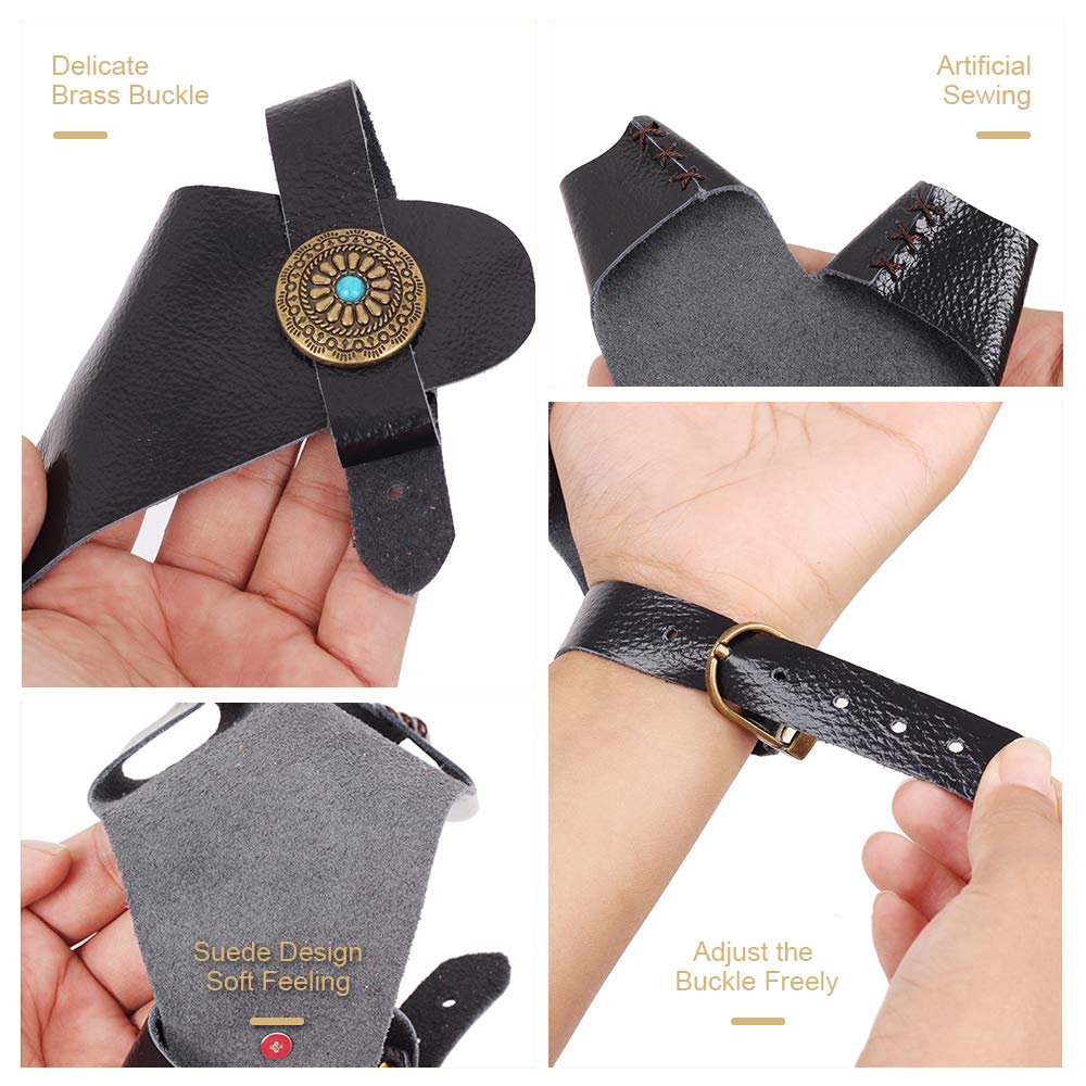 Tophunter Archery Armguard,Handmade Leather Forearm Protector Bracers,Adjustable Arm Guard Protective Gloves for Left Hand with Laces Wristband,Bow Gear Accessories for Hunting Recurve Traditional Bow