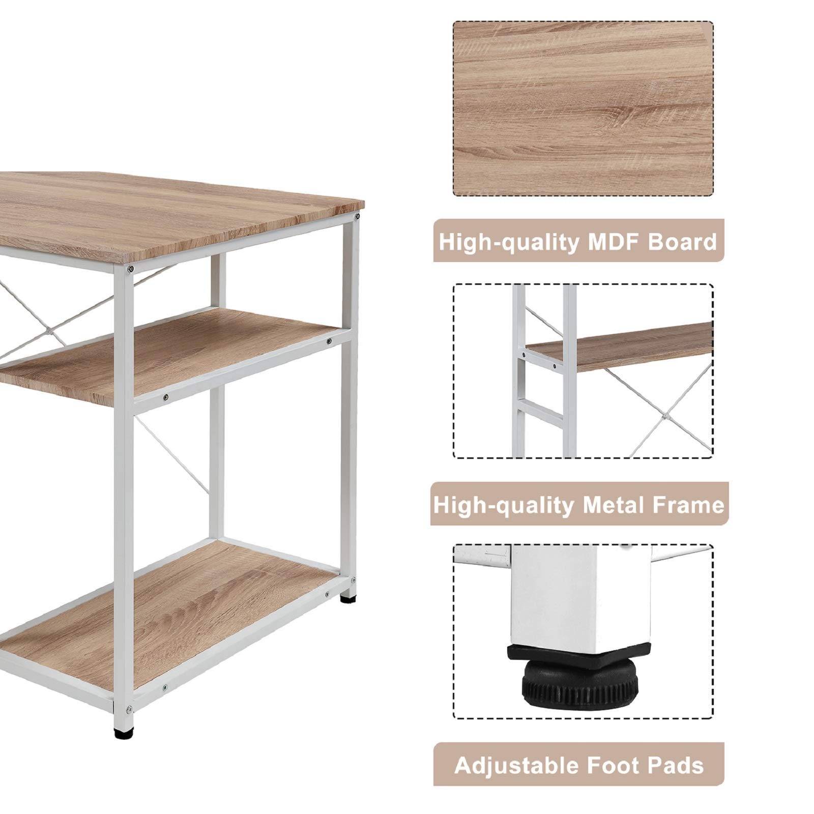 Rhomtree Computer Desk with 4 Tier Storage Shelves Large L-Shaped Home Office Desk PC Laptop Writing Table Workstation with Hutch Bookshelf (Oak)