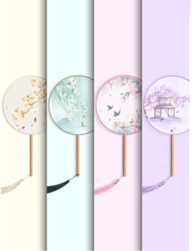 WLABS Folding Fans 2Pieces Hand Fan Folded Ancient Chinese Style Hanfu Cheongsam Costume Embroidery Small Round Fan Handheld Folding Fan (Color : 2pieces-d, Size : Fan Diameter 21CM)