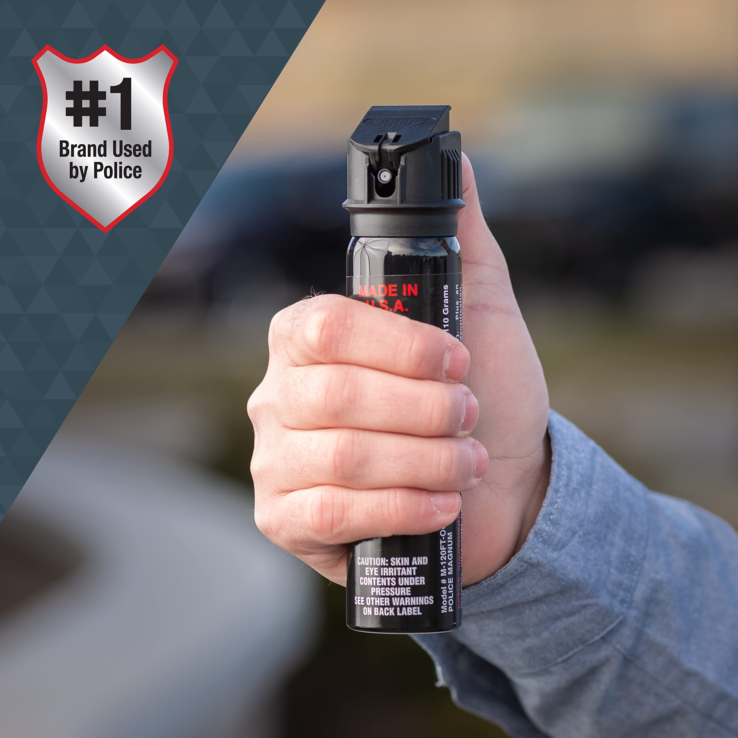 SABRE Magnum 120 Pepper Spray with Holster, 40 Bursts, 12-Foot (4-Meter) Range, Extra Large 122 Gram Canister, UV Marking Dye, Fast Flip Top Safety