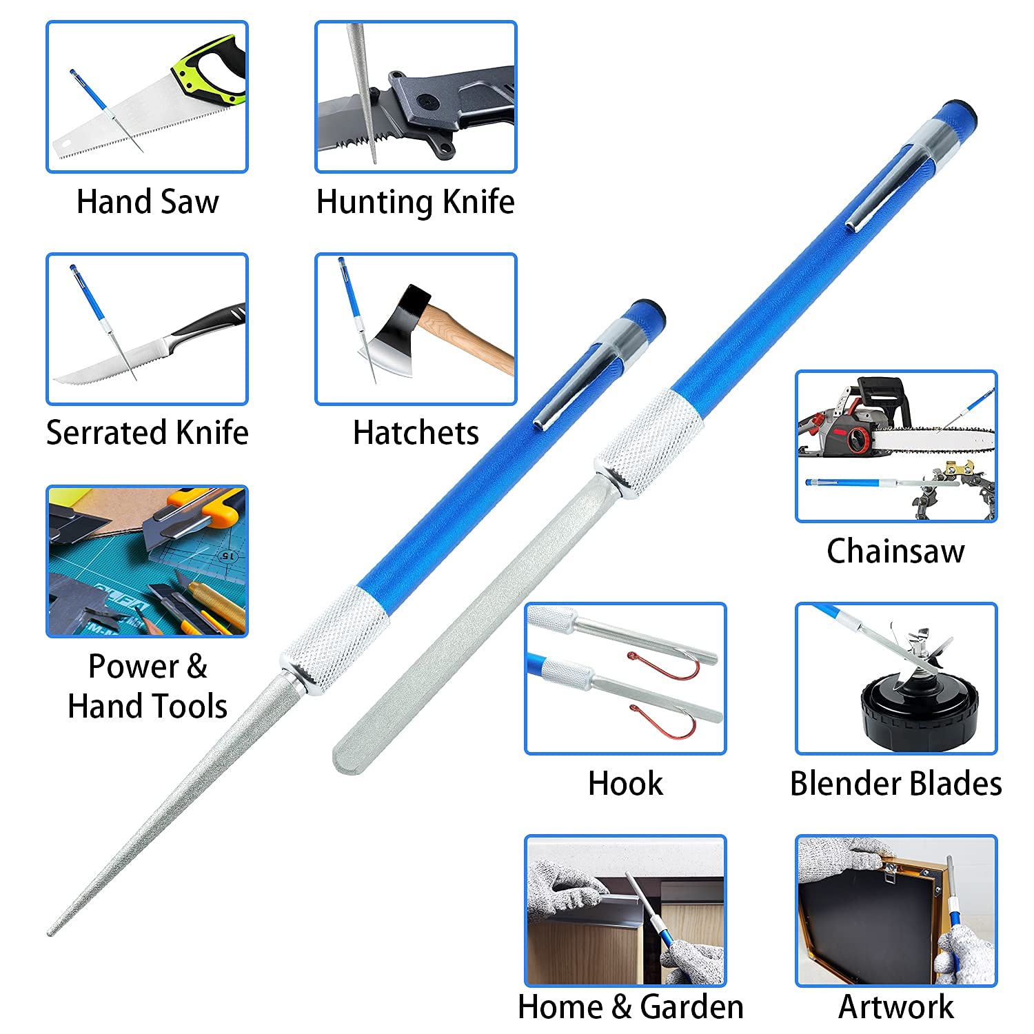 Serrated Knife Sharpener mini, Retractable Diamond Knife Sharpener, Outdoor Knife Sharpener Sharpens all Gardening Tools. Multi-use Hunting/Camping/Fishing and Kitchen Blue