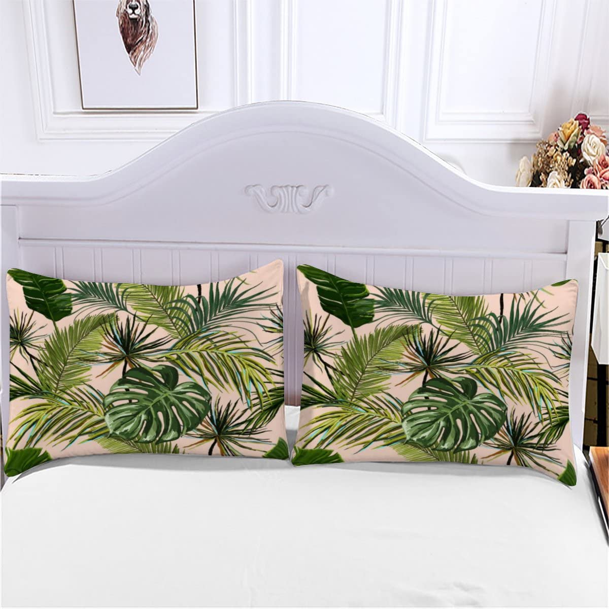 Quilt Cover Twin Size Palm Leaves 3D Bedding Sets Tropical Plants Duvet Cover Breathable Hypoallergenic Stain Wrinkle Resistant Microfiber with Zipper Closure,beding Set with 2 Pillowcase
