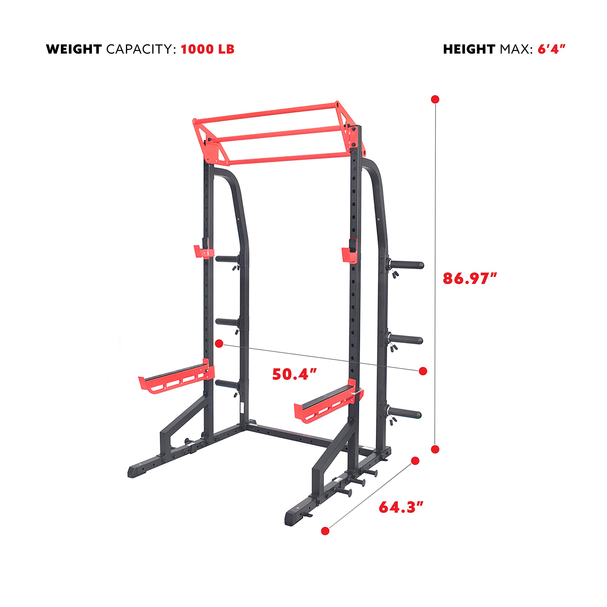 Sunny Health & Fitness Power Zone Half Rack Heavy Duty Performance Power Cage with 1000 LB Weight Capacity – SF-XF9933, Black