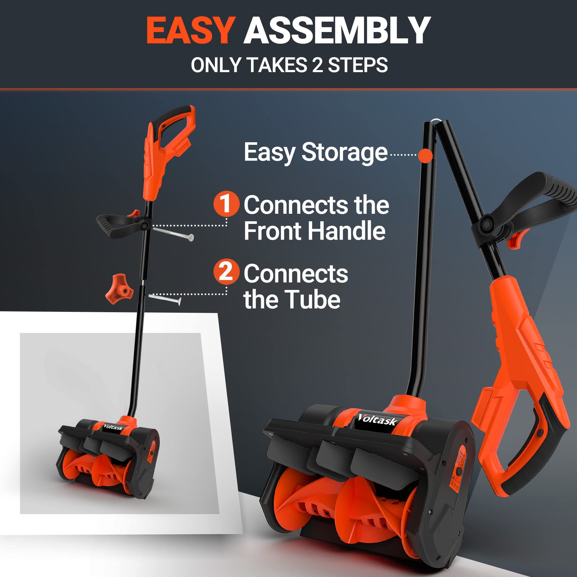 VOLTASK Cordless Snow Shovel, 20V | 11.8-Inch | 4-Ah Cordless Snow Blower, Battery Snow Blower with Directional Plate & Adjustable Front Handle (4-Ah Battery & Quick Charger Included)