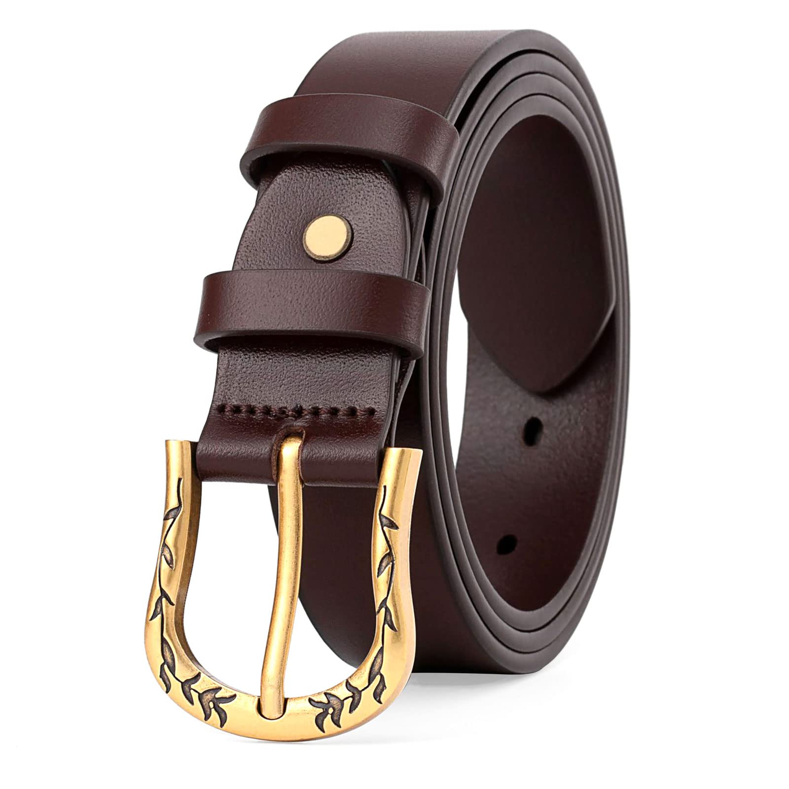 wolksprong Women's Belts for Jeans, Maximum Thickness Womens Belt 1.1" Width Full Grain Leather With Gold Buckle Gift Box