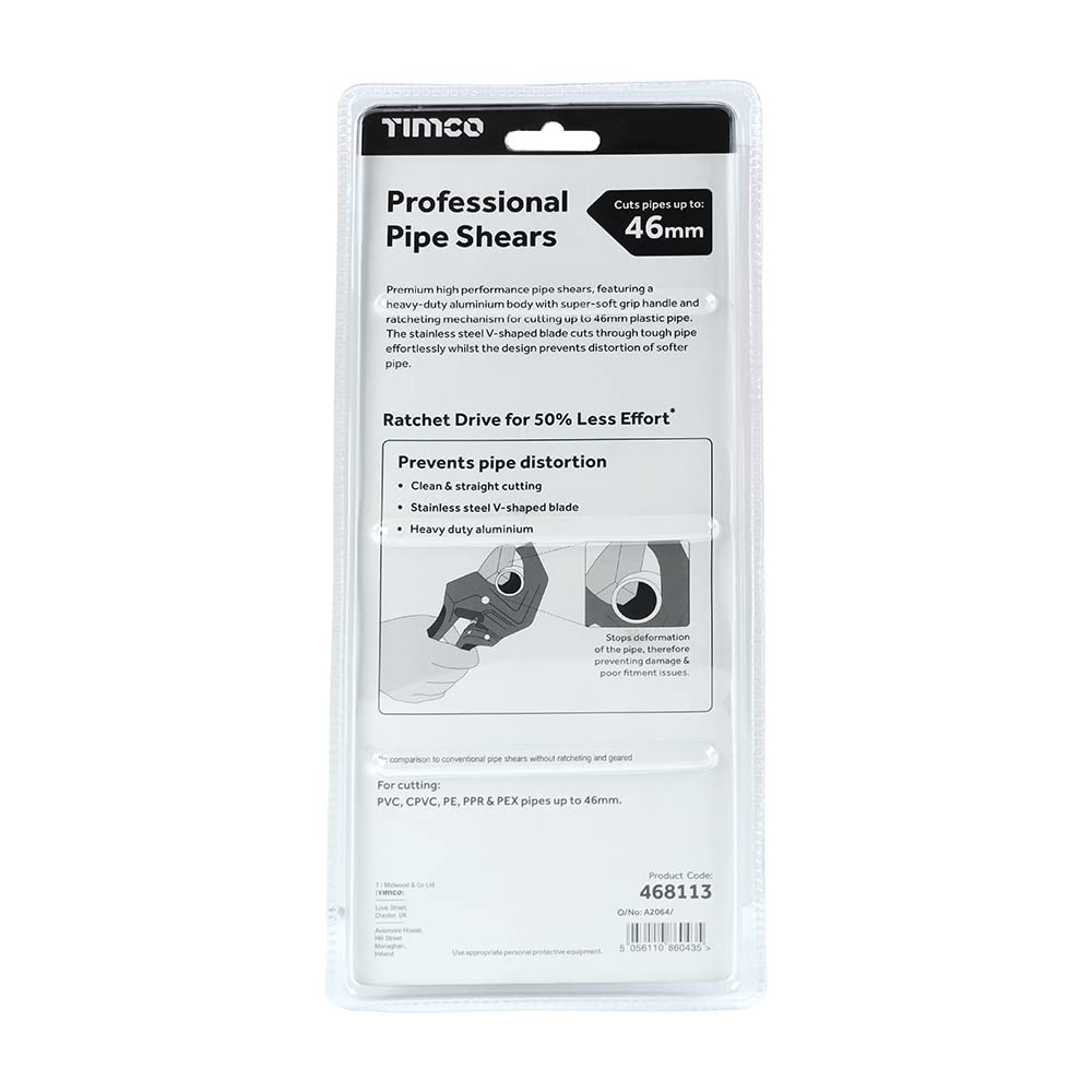 TIMCO Pipe Shears - Hard Wearing - Fast Cutting V-Shaped Blade - Excellent for Use on Plastic Pipe - 0-46mm