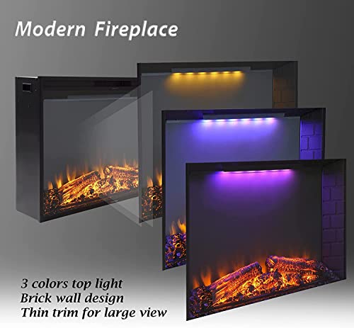 Valuxhome Electric Fireplace, 30 Inches Fireplace Insert for Existing Fireplace or TV Stand, 3 Color Top Light, 750/1500W, Black