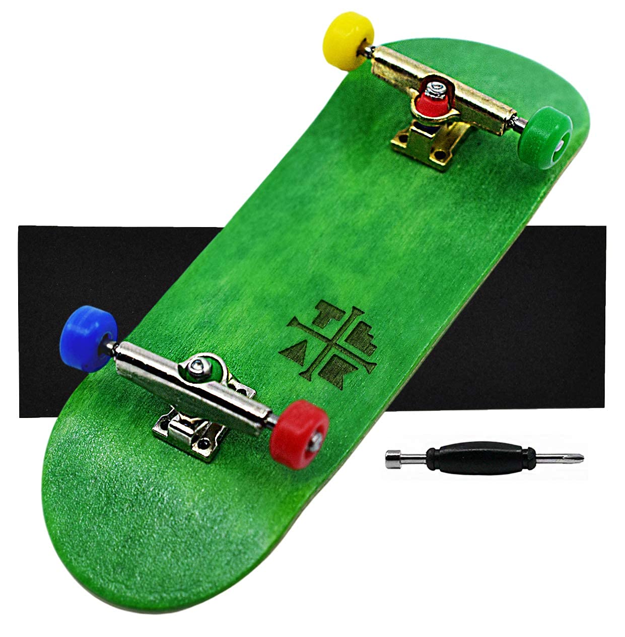 Prolific Complete Fingerboard with Upgraded Components - Pro Board Shape and Size, Bearing Wheels, Bushings and Trucks - 32mm x 97mm Handmade Wooden Board - Christmas Lights Edition