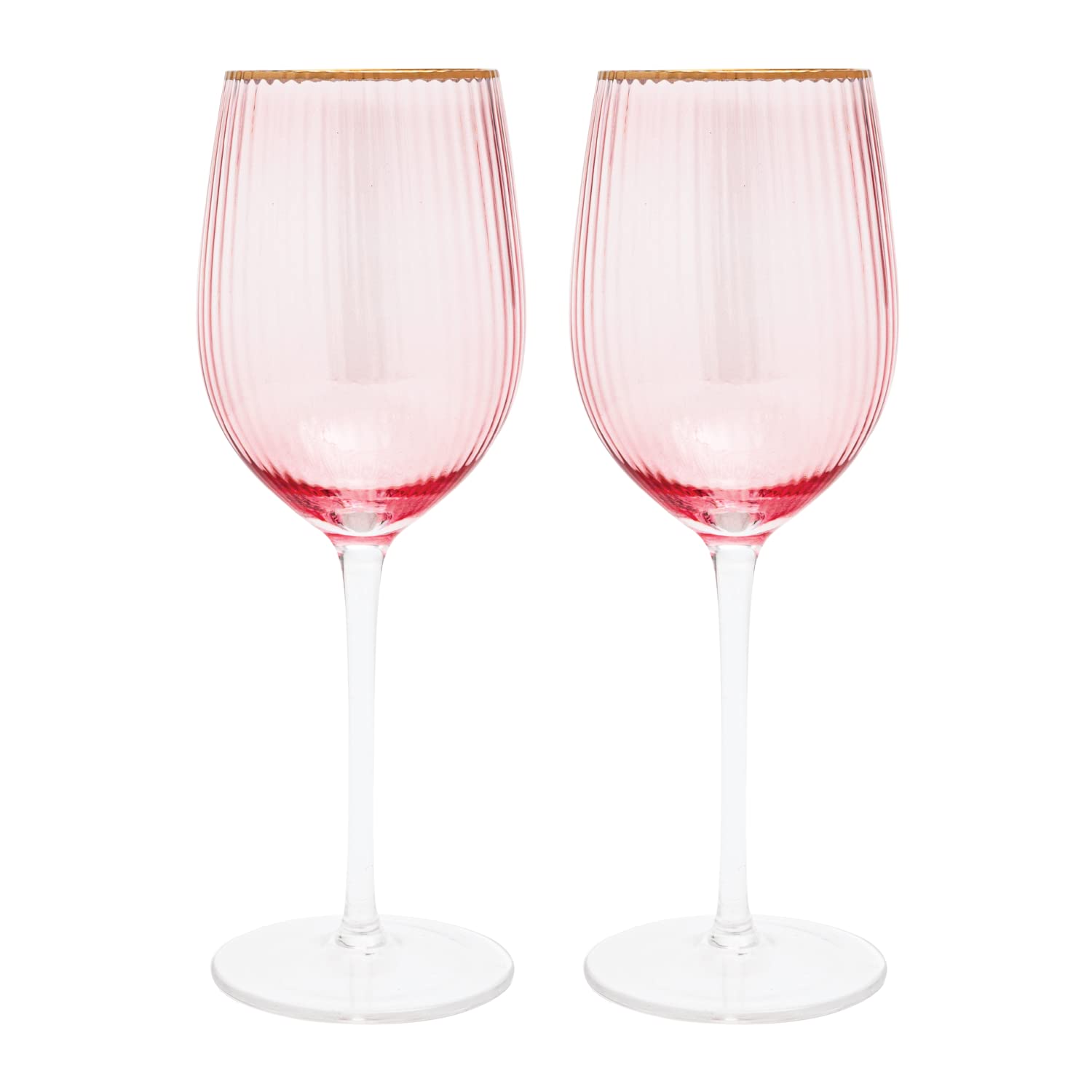 Vikko Décor Wine Glasses, Set of 2 Peach Blown Glass with Gold Rim, 11 Ounce Fancy Wine Glasses With Stem for Red and White Wine, Dishwasher Safe Goblets, Decorative Wine Glasses