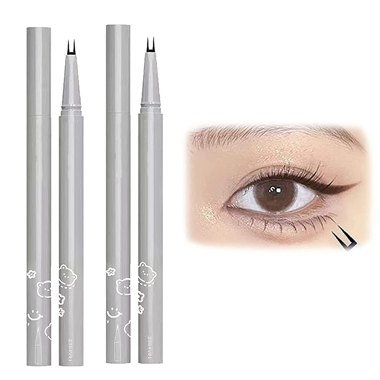 Rednow 2Pcs Double Tip Lower Eyelash Pencil, Waterproof Anti-Smudge Lashes Pencil,Natural Lower Eyelashes Pen Super Slim Eye Liner (Black+Black)