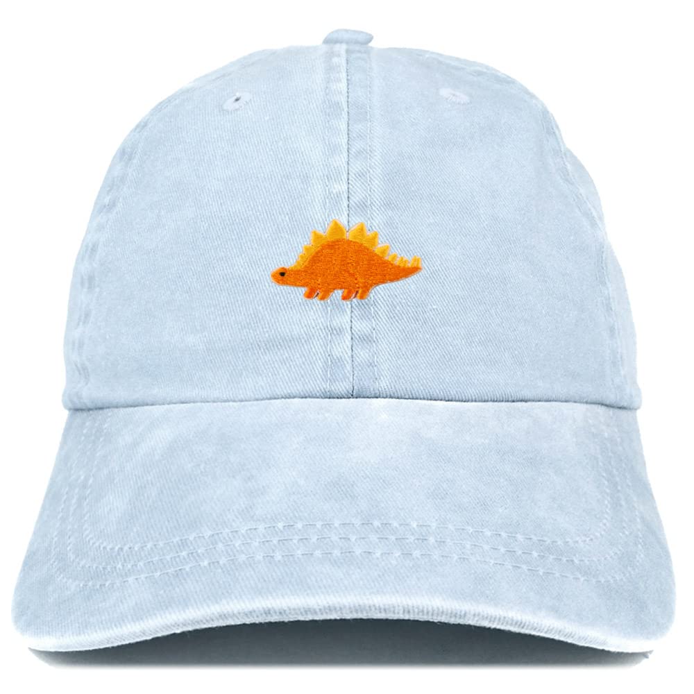 Trendy Apparel Shop Stegosaurus Dinosaur Patch Pigment Dyed Washed Baseball Cap - Light Blue