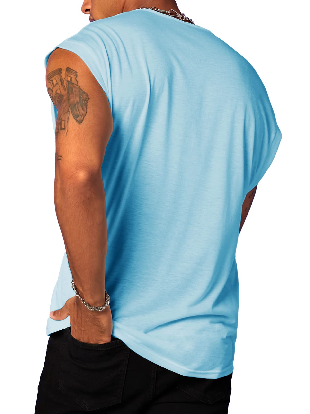 PASLTER Mens Tank Tops Sleeveless T Shirts Deep V Neck Loose Casual Summer Beach Basic Tank Shirts Blue