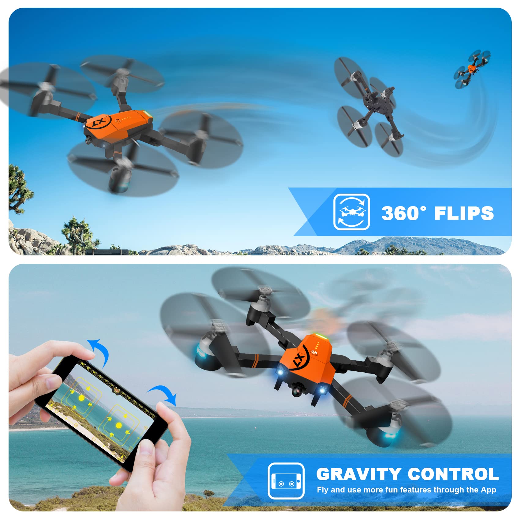 ORKNELY 1080P WiFi FPV Quadcopter Drone with Camera - For Adults and Kids, Headless Mode, Altitude Hold, One Key Takeoff/Landing