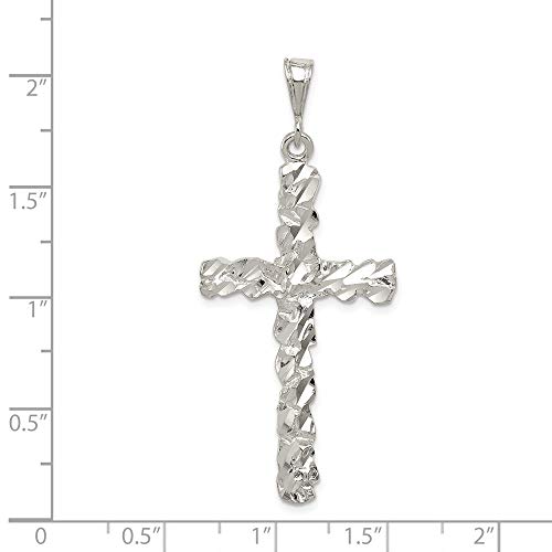 Solid 925 Sterling Silver Diamond -Cut Cross Pendant Nugget Charm - 54mm x 23mm
