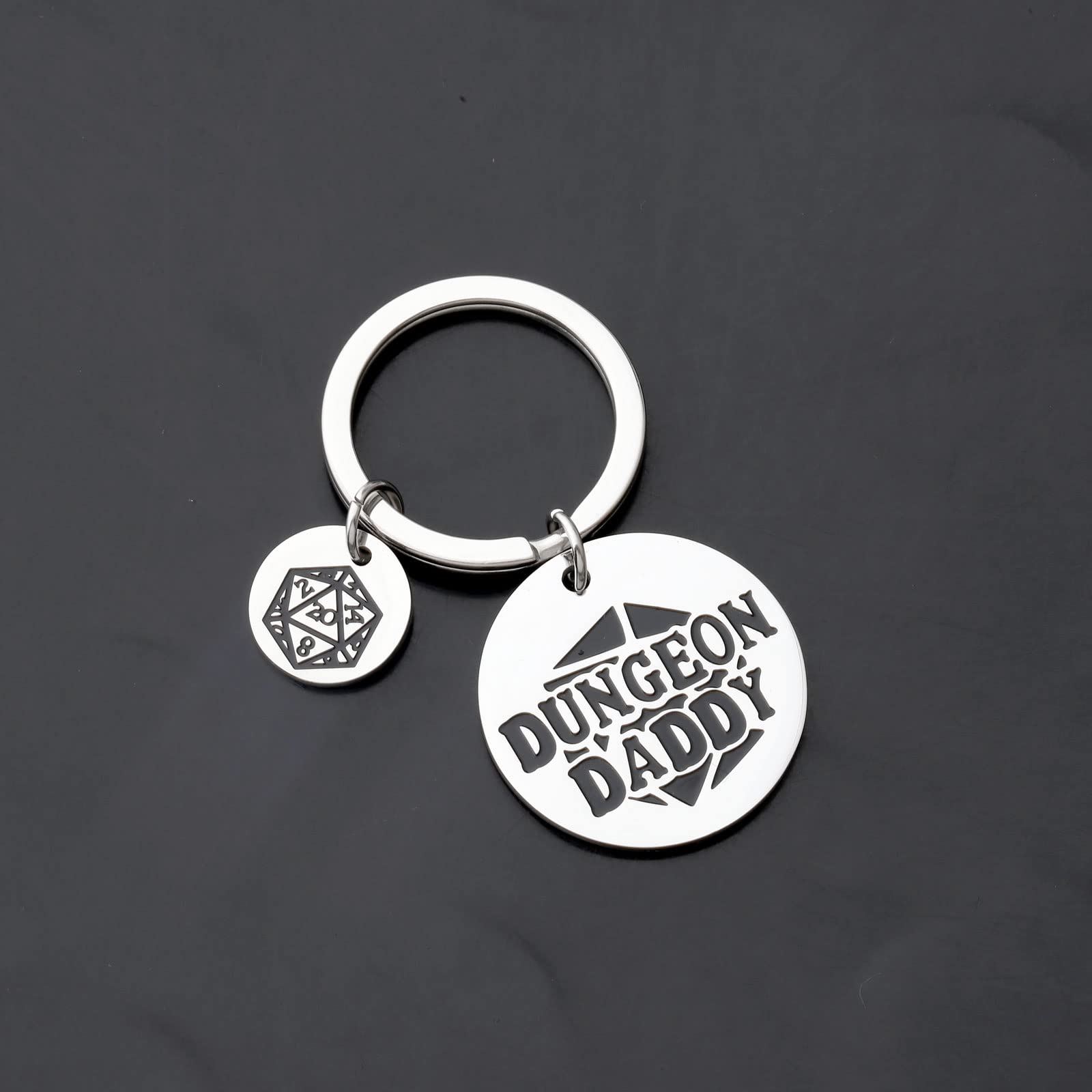 TIIMG D&D Game D20 Keychain D&D Players Gift Dungeon Daddy Keychain for Gamer Dad (DUNGEON DADDY US)