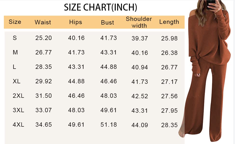 Women's Plus Size 2 Piece Solid Color Off Shoulder Ribbed Matching Sweatsuit Lounge Pajamas Set Leisure Wear Loungewear Tracksuit Blue Medium