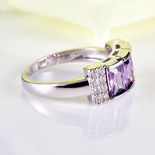 Psiroy 925 Sterling Silver Created Amethyst Filled 3 Stone Ring Band Size 6