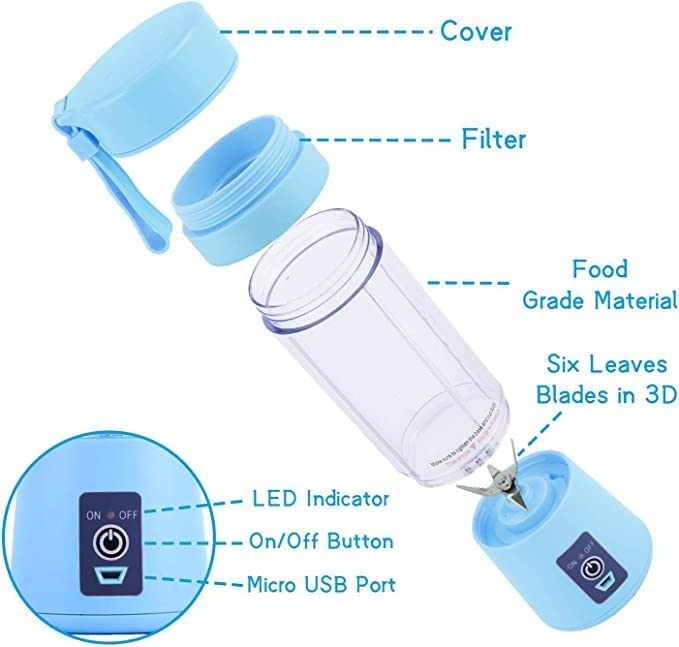 Portable Blender, USB Rechargeable Personal Fruit Blender, Mini Smoothie Blender (BLUE)