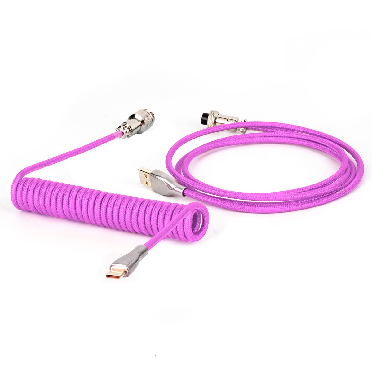VELOCIFIRE Custom Coiled Aviator Cable, USB C Cables Nylon Braid Gaming Keyboard Cables Customized Double-Sleeved Keyboard Cables(Magenta)