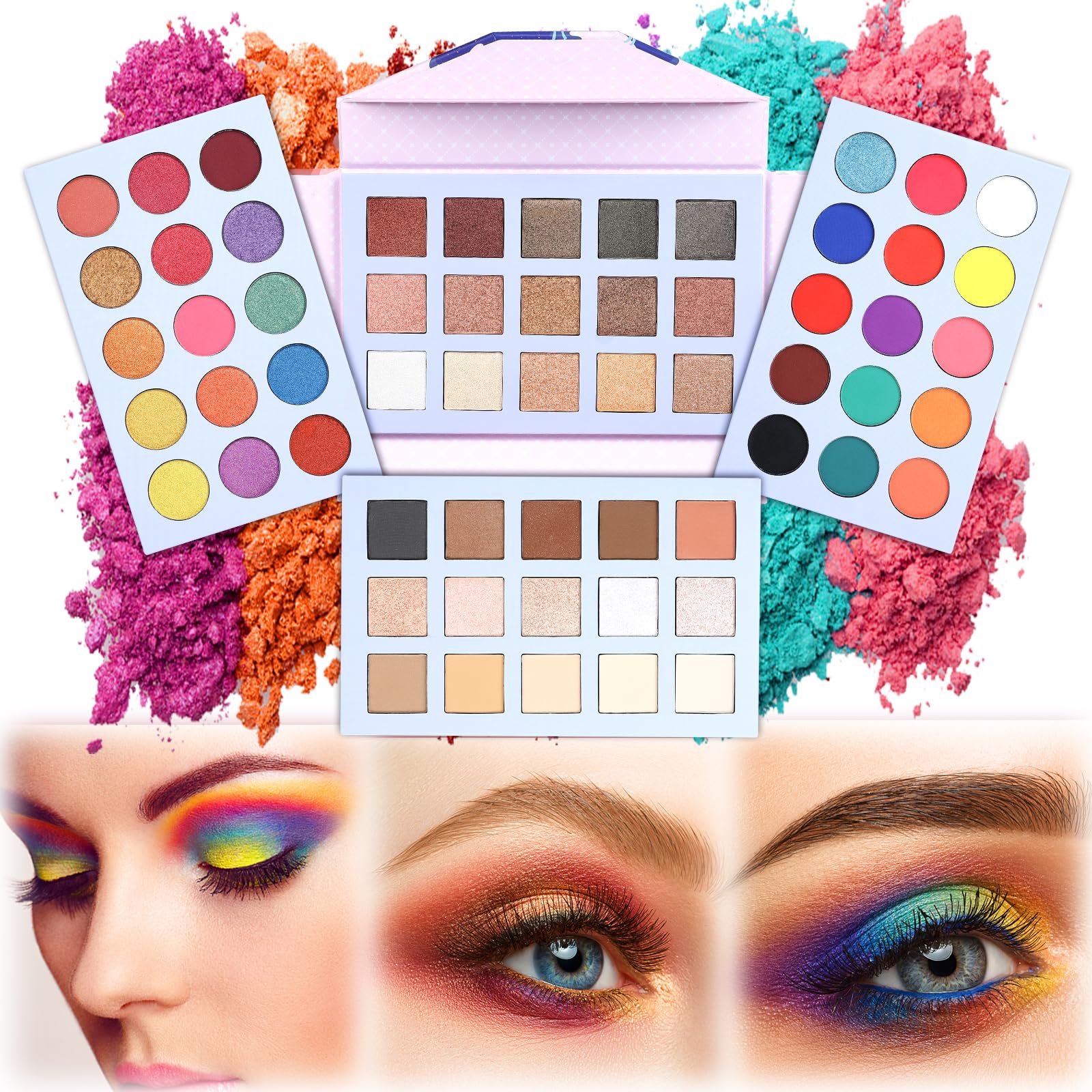 TEASIK 60-color eyeshadow palette sets 4 in 1 make up palette with highly pigmented glitter metallic matte mhimmer, suitable for beginners and easy to blend